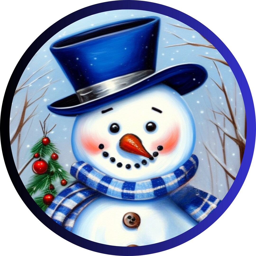 Blue Winter Silver Snowman Metal Sign, Winter Evergreen Snowman Wreath ...
