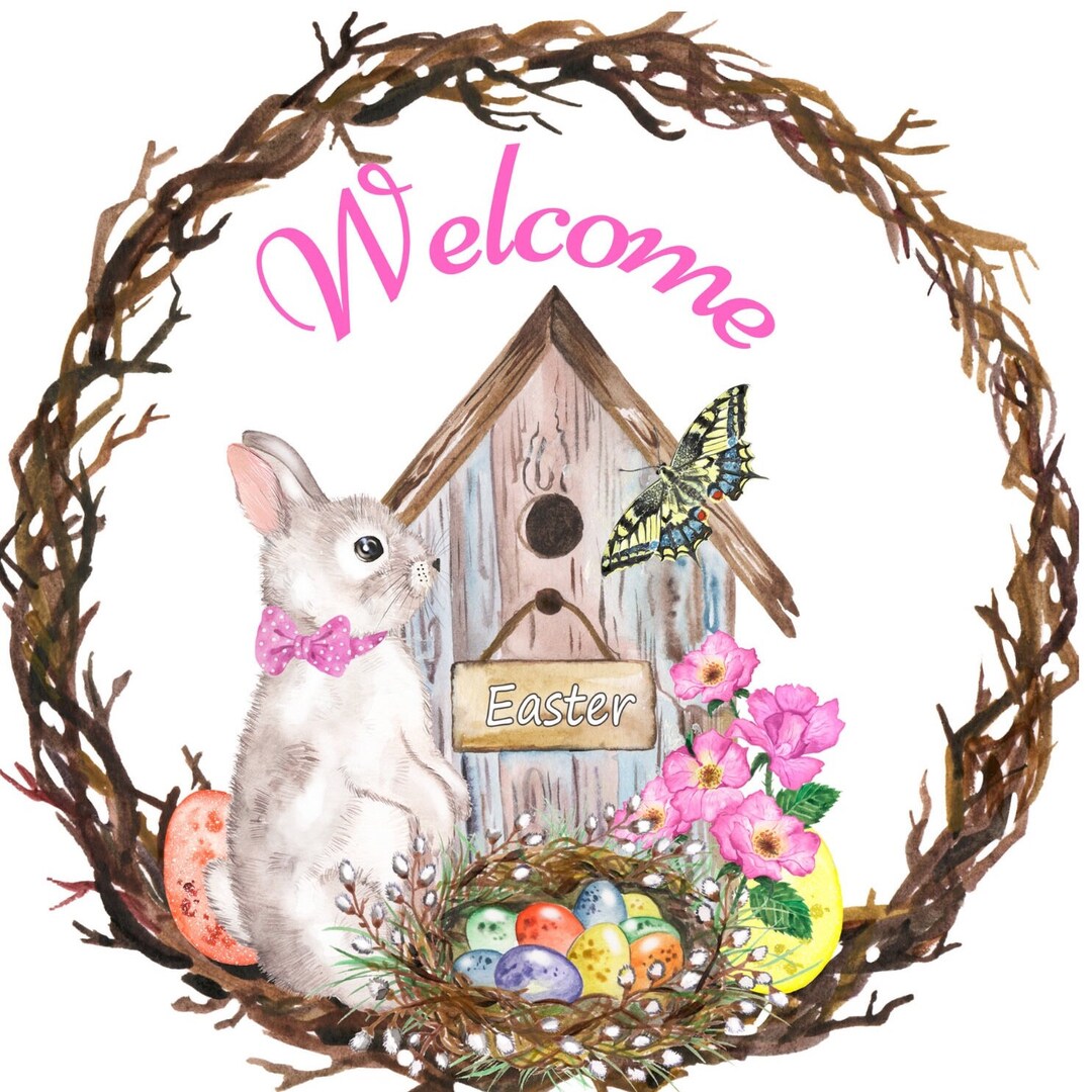 Bunny Wreath Sign, Easter Wreath Sign, Spring Sign, Birdhouse Spring ...