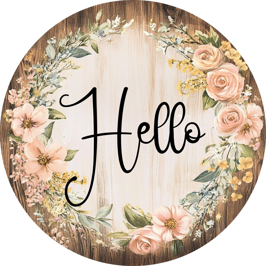 Rustic Floral Hello Metal Wreath Sign - Pastel Blooms on Wood - Etsy