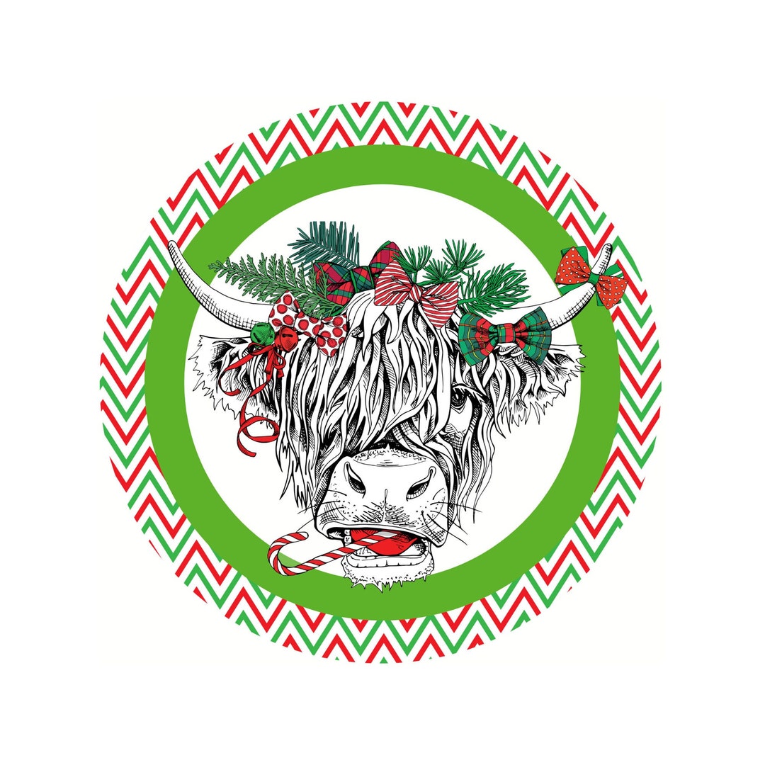 Holiday Highland Cow Metal Wreath Sign, Candy Cane Christmas - Etsy
