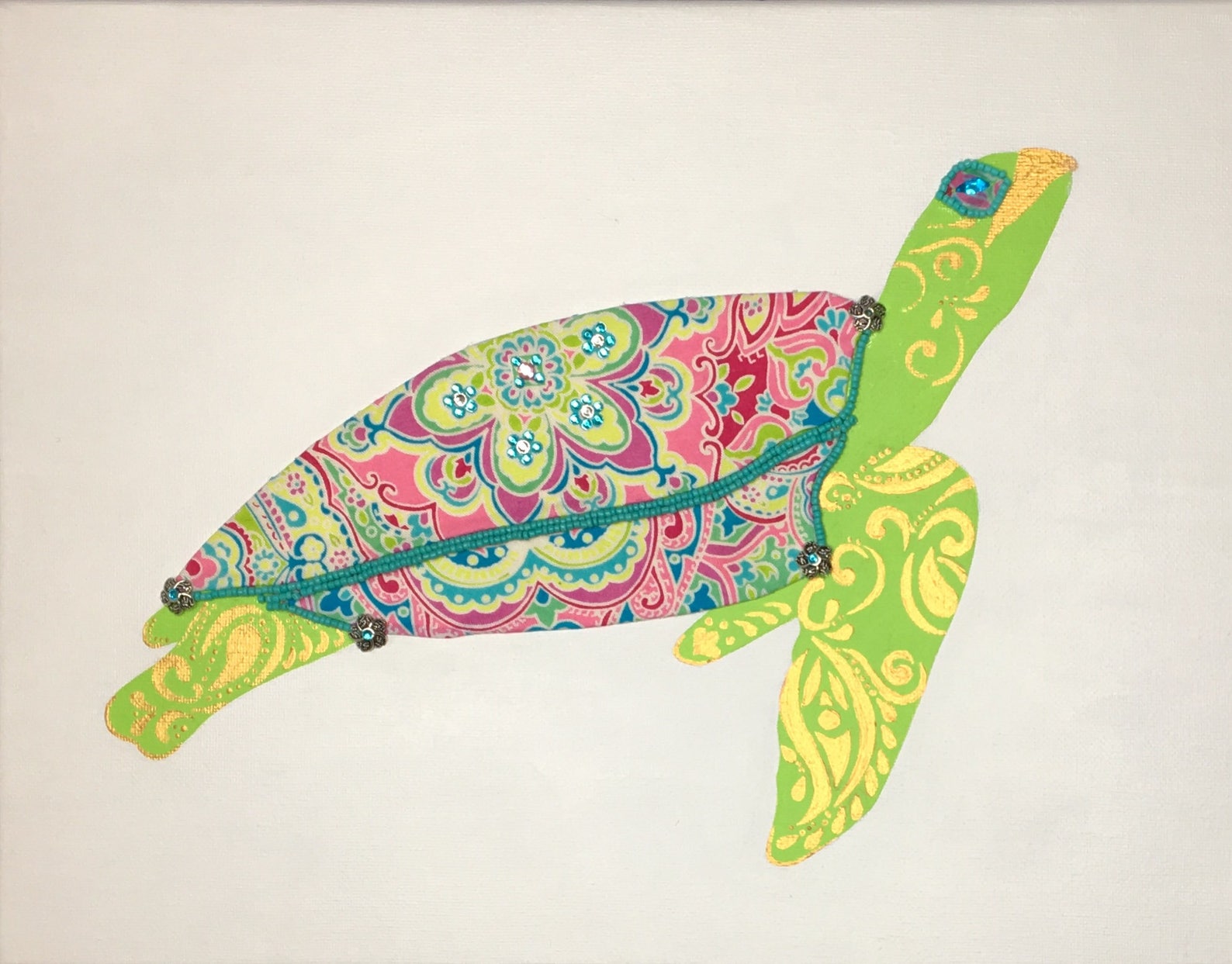 Green Sea Turtle 1 (green) - Original Mixed Media on Canvas - Etsy