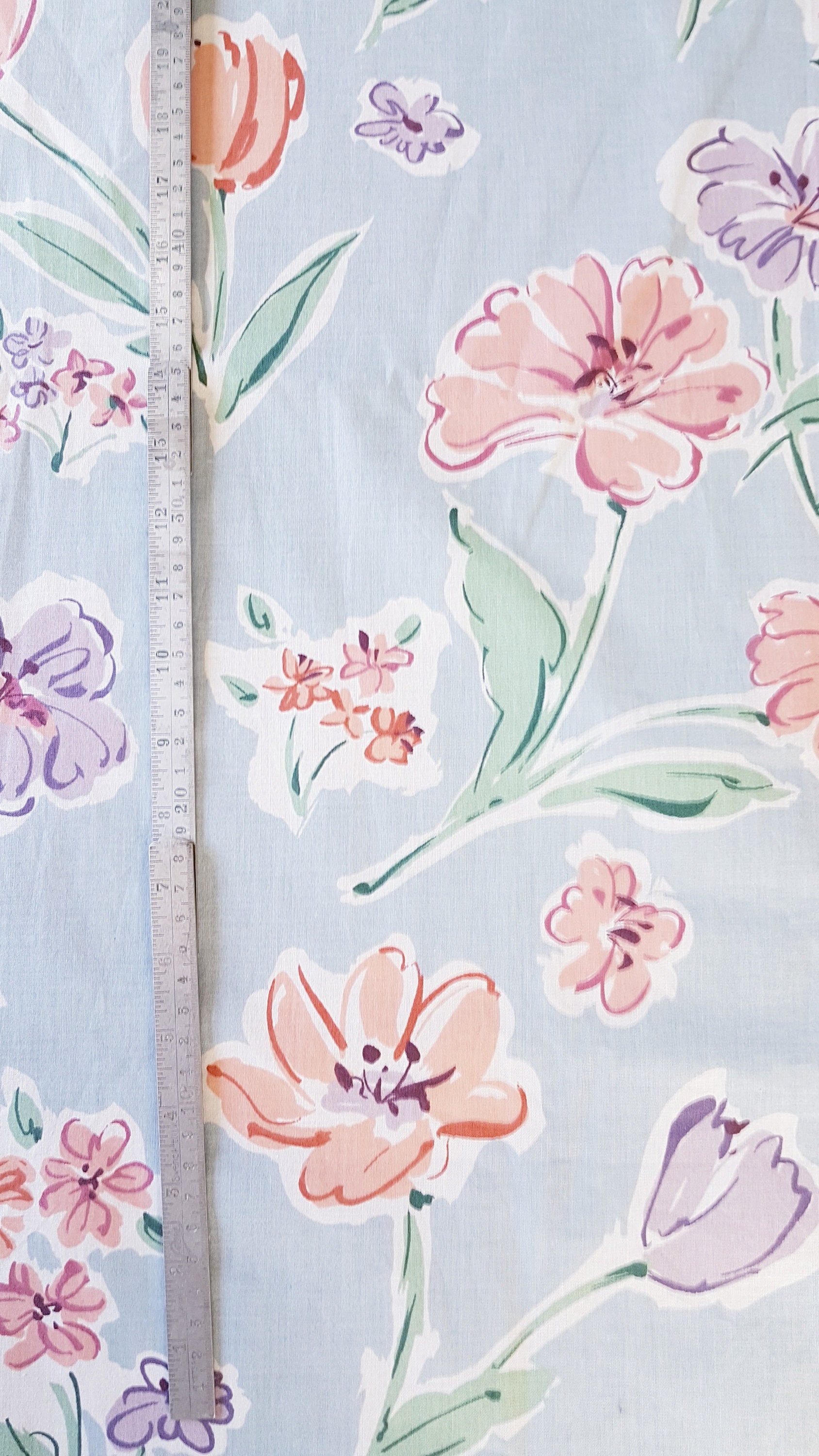 Beautiful Floral Light Blue Cotton Fabric in Mint Condition - Etsy UK