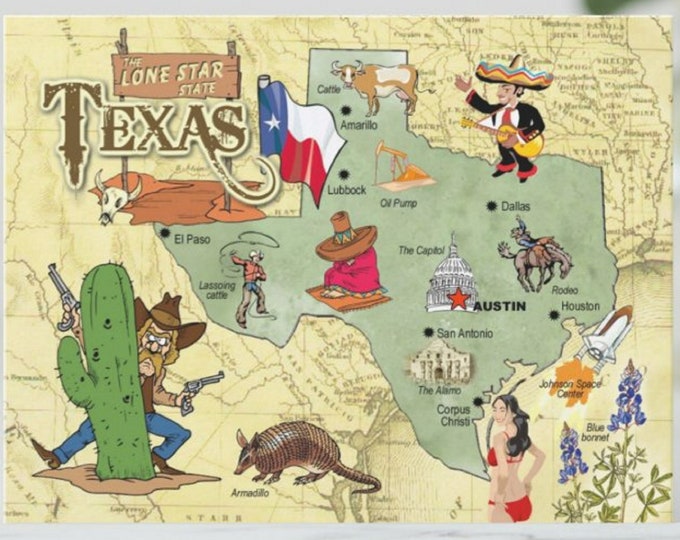 Texas State Map Postcard - Etsy