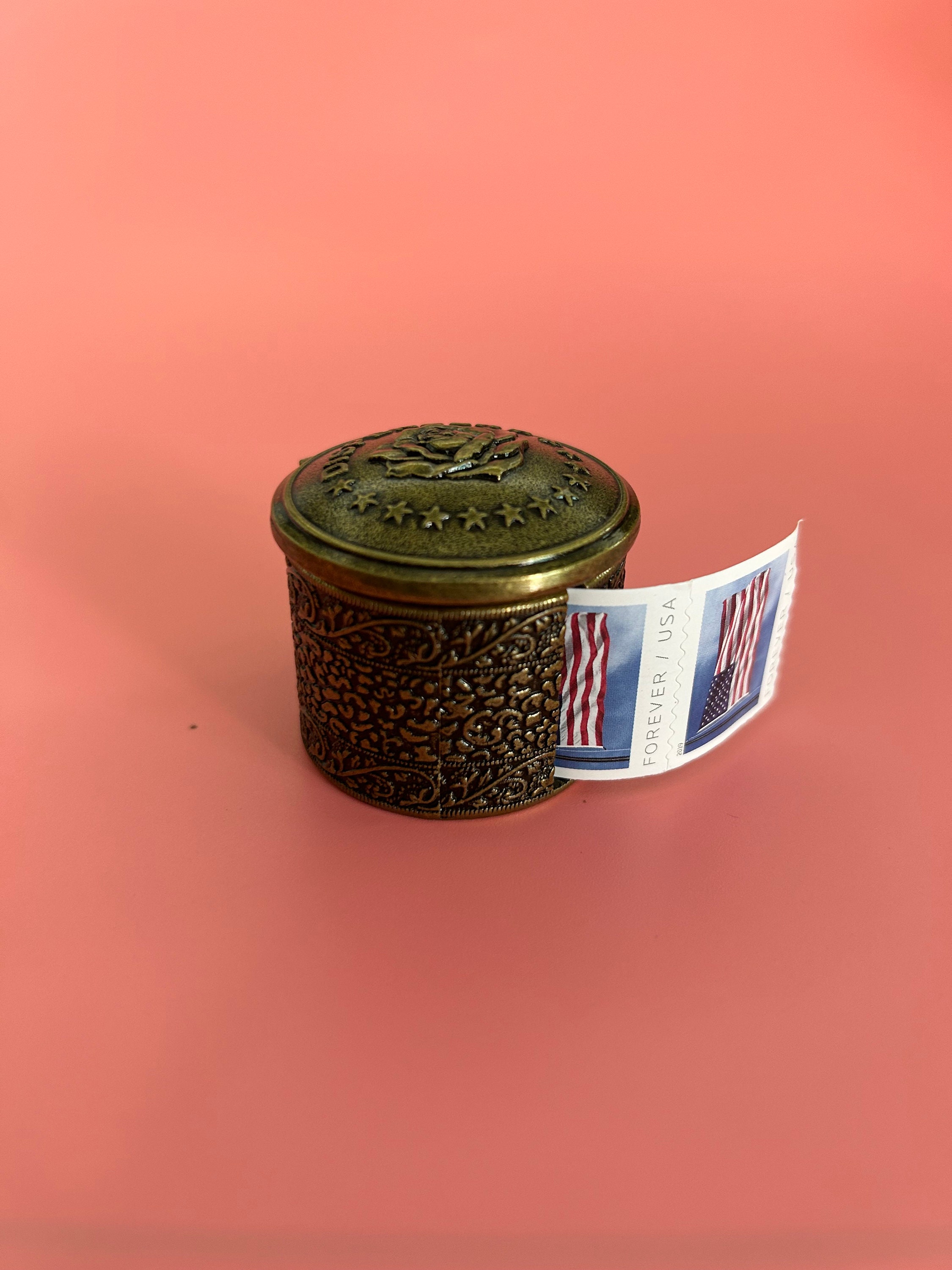 Roll Stamp Dispenser Metal USPS Elegant USPS Office Décor Brass Floral ...