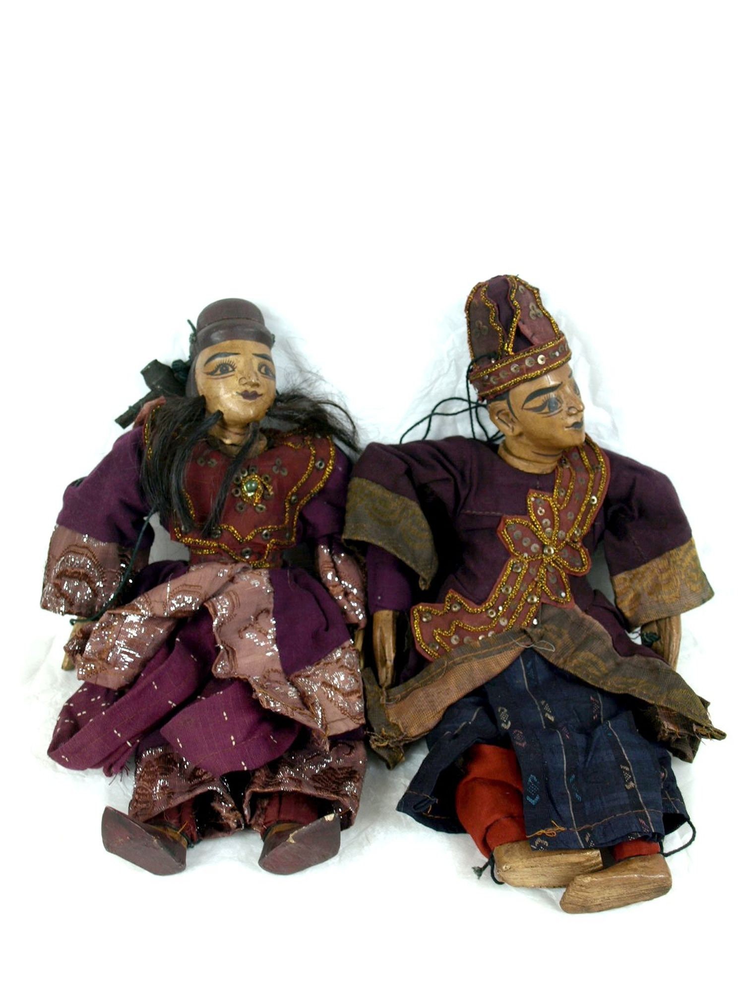 Antique Burmese Puppets Pairs Beautiful Traditional Hand Painted Old ...