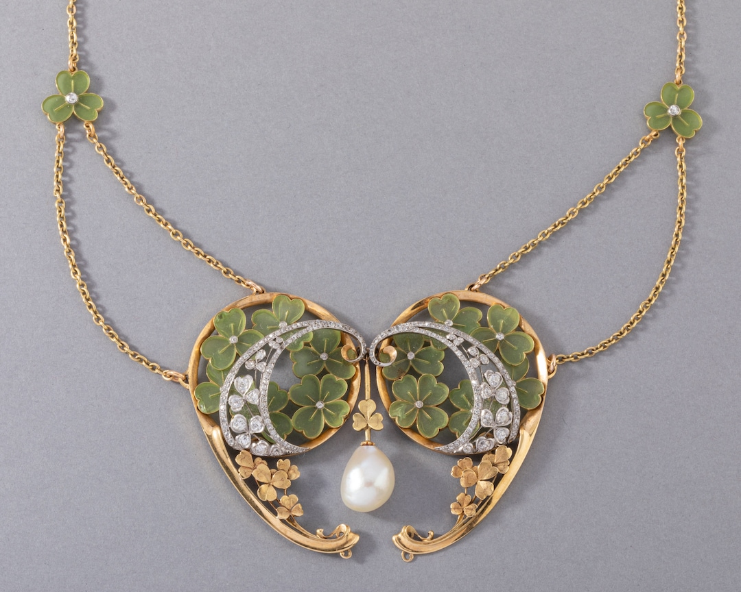 Gold Diamonds Enamel and Pearl French Art Nouveau Necklace - Etsy