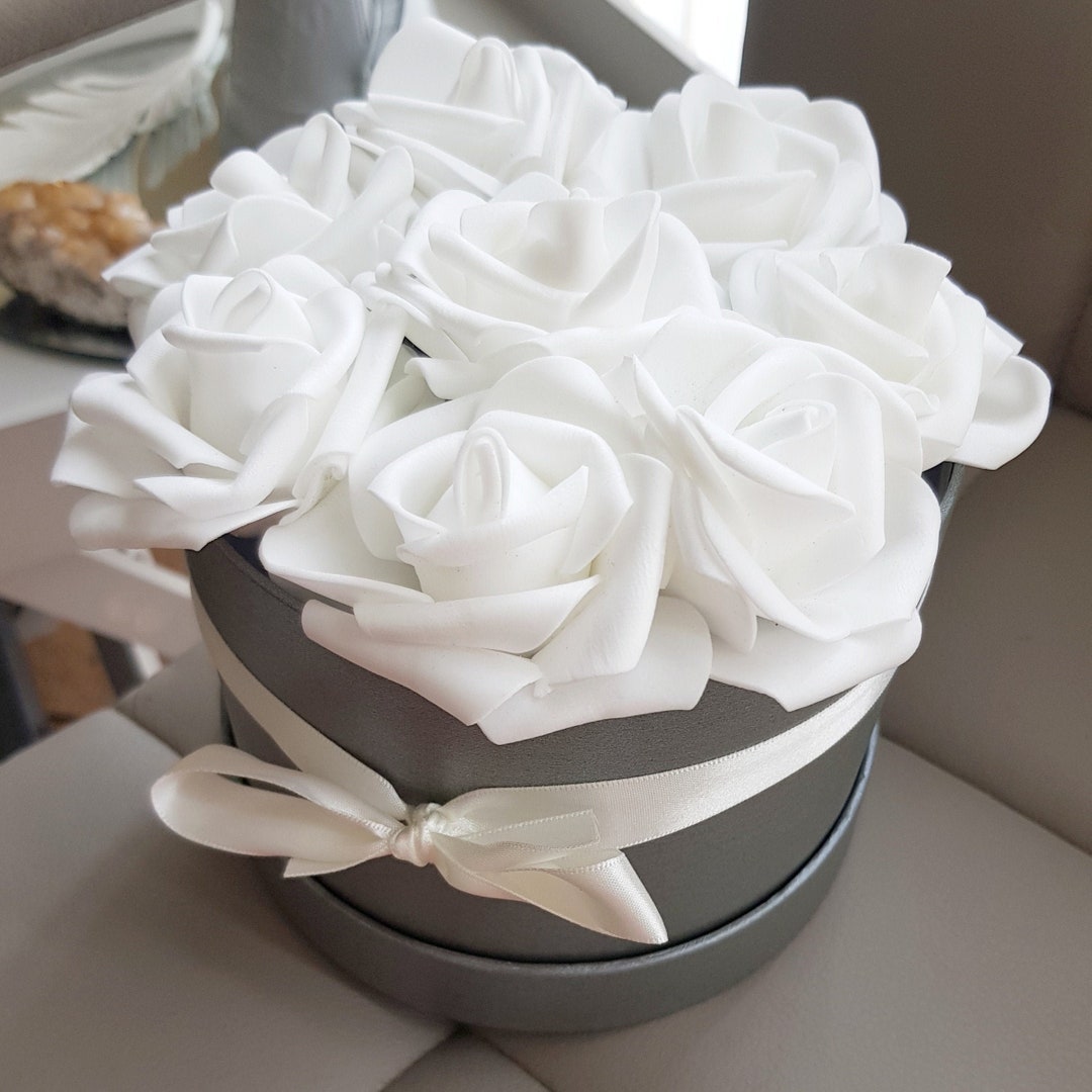 White Rose Box I Forever Rose Box I White Rose Hat Box I Box of Roses I ...