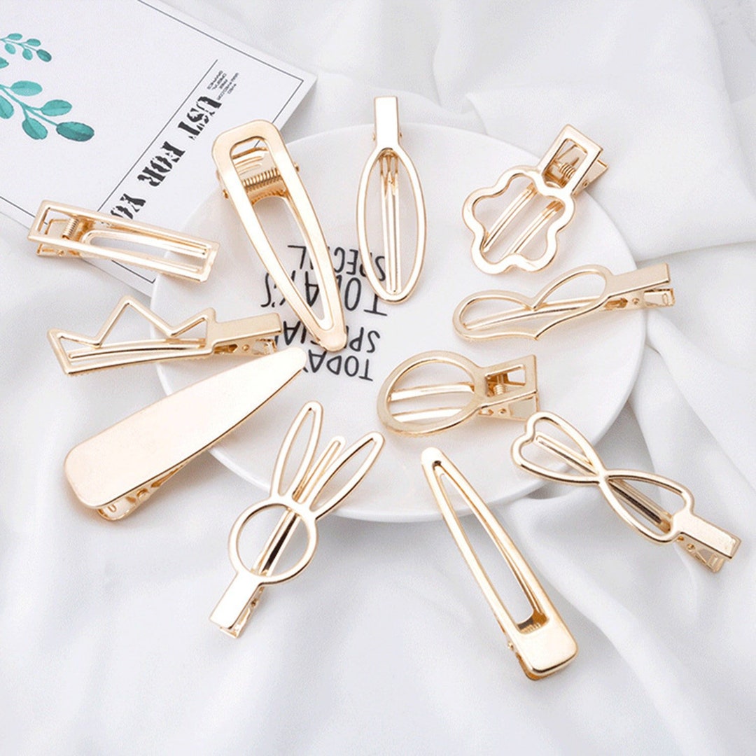 Gold Alloy Hair Clip Set, Hollow Duckbill Design, DIY Accessories - Etsy