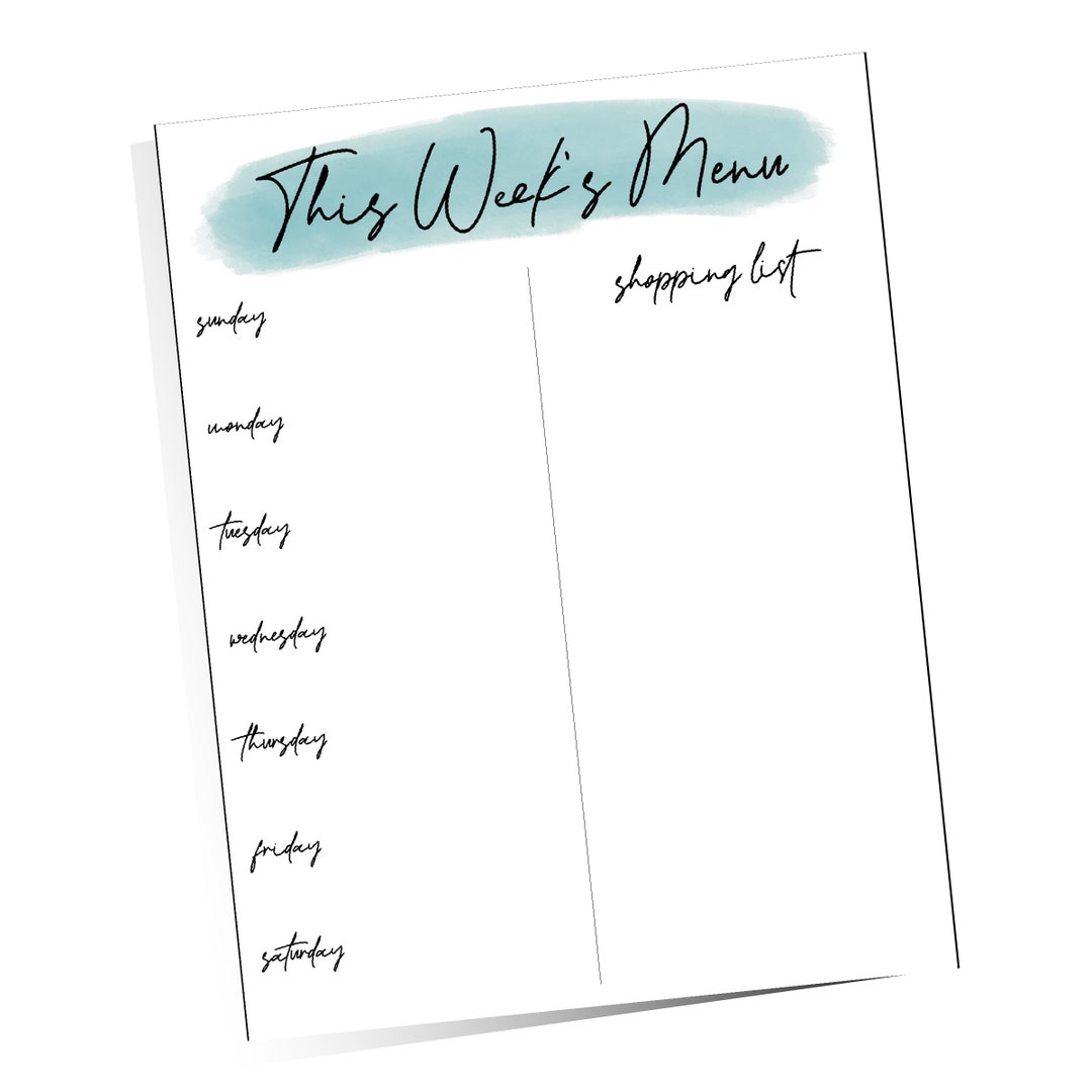 Watercolor Meal and Menu Tracker Digital Download in Teal - Etsy