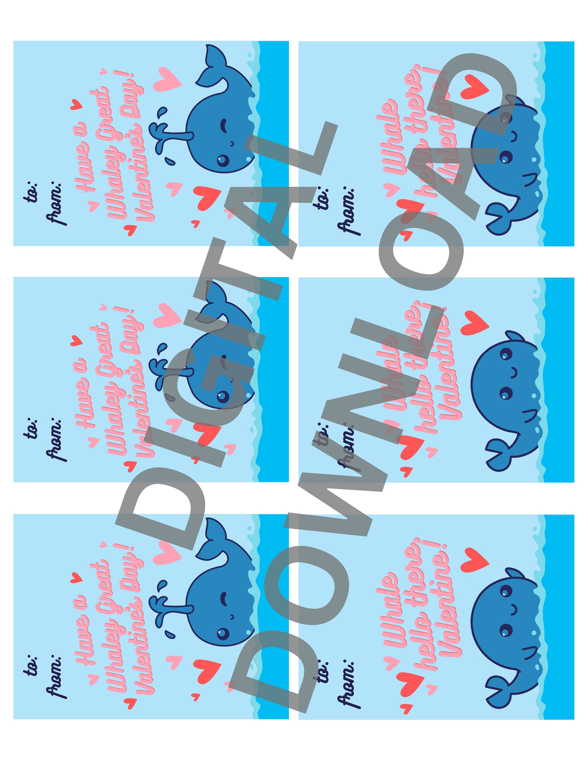Whale Valentine's Day Classroom Cards Digital Download - Etsy
