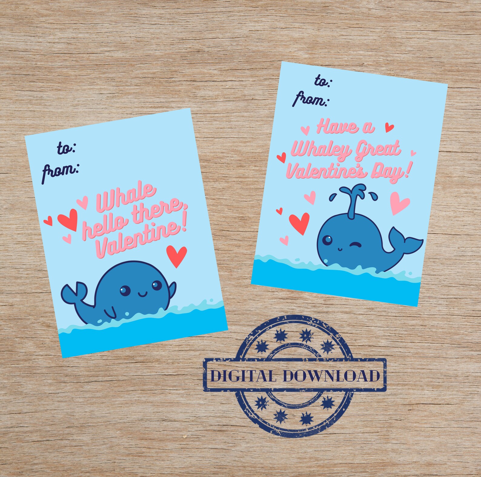 Whale Valentine's Day Classroom Cards Digital Download - Etsy
