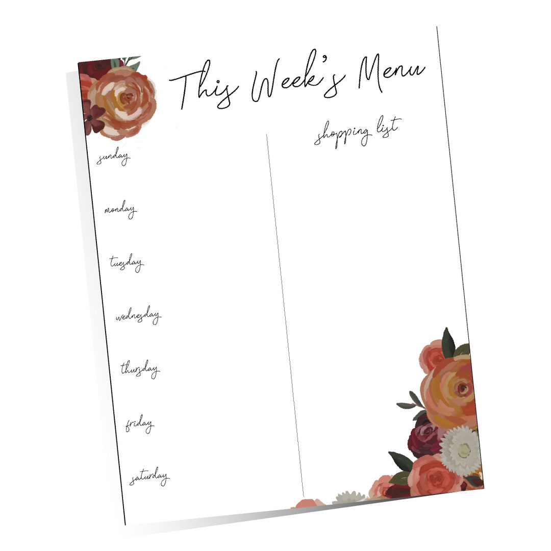 Floral Meal and Menu Tracker Digital Download - Etsy