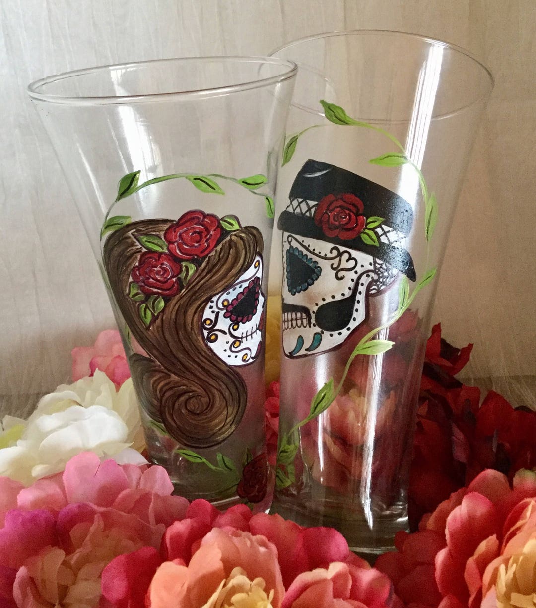 Day of the Dead Wedding Glasses,sugar Skull, Bride and Groom, Mexican ...