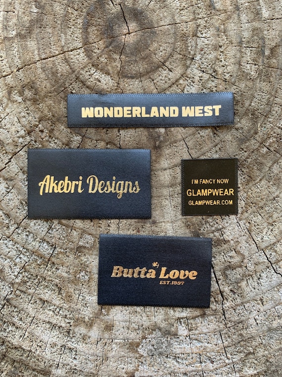 100 Pcs Custom Black Satin Labels With GOLD METALLIC PRINT - Etsy