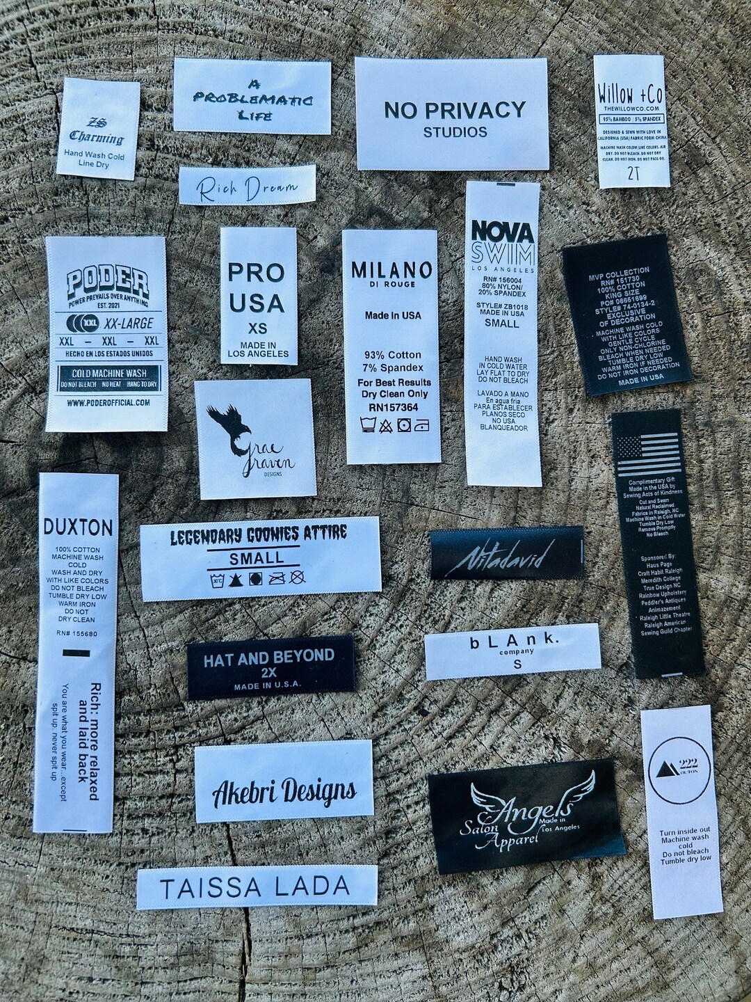 250 Pcs Custom Printed Satin Material Main Labels or Care Content ...