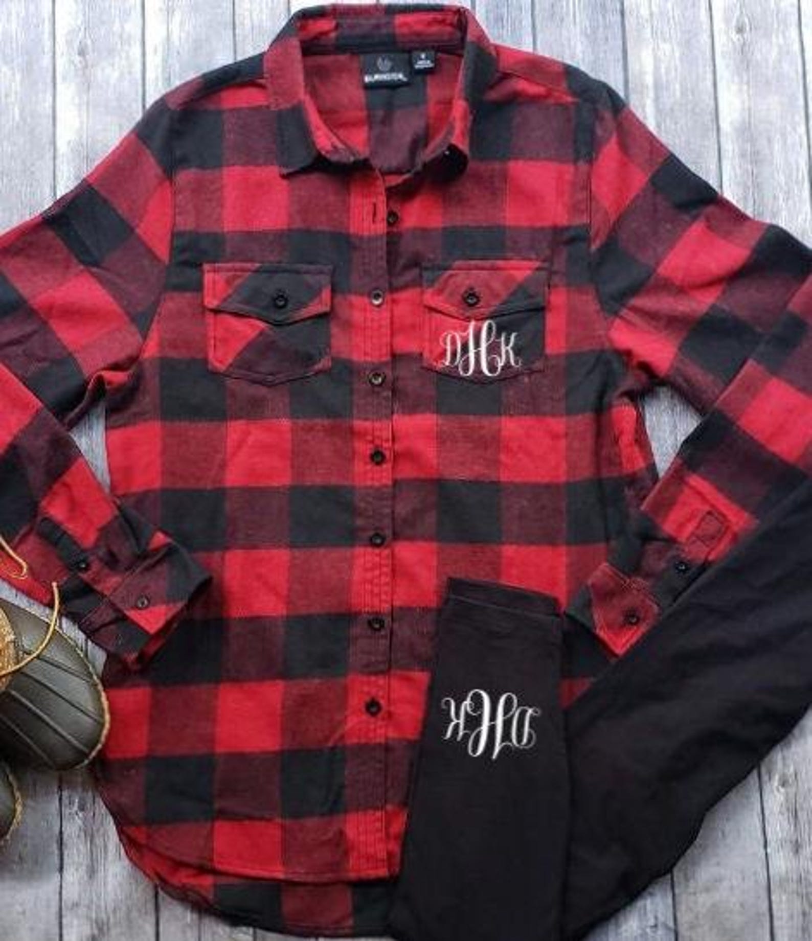 Flannel Get Ready Outfit for Bride Monogram Button up Shirt Buffalo ...