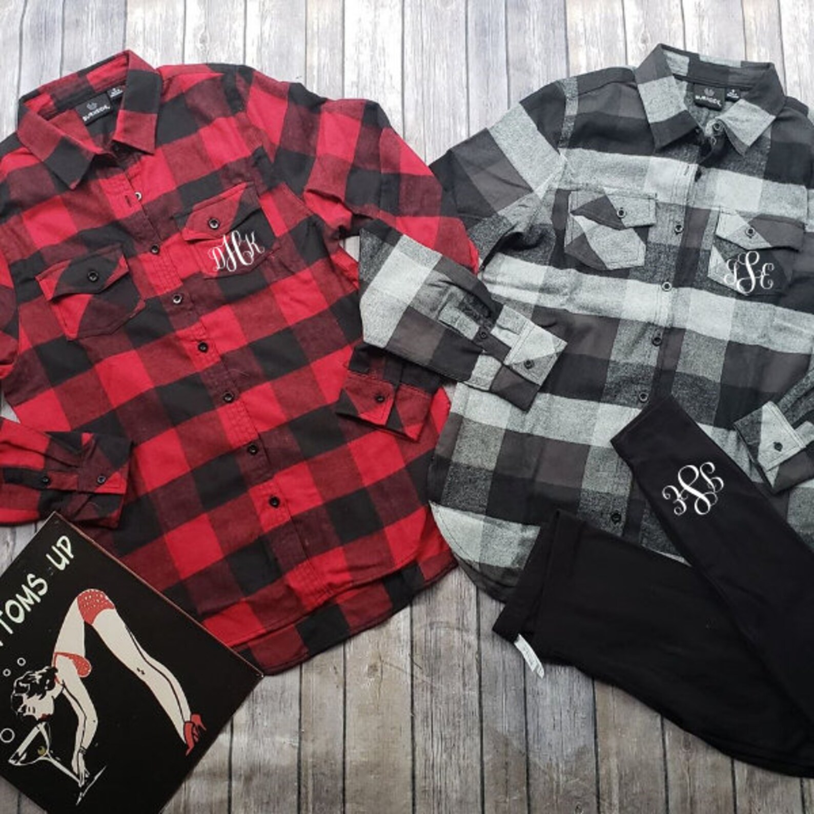 Flannel Get Ready Outfit for Bride Monogram Button up Shirt Buffalo ...