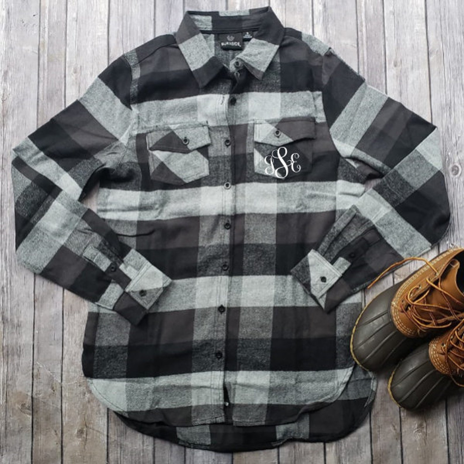 Flannel Get Ready Outfit for Bride Monogram Button up Shirt Buffalo ...