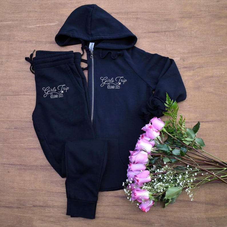 Personalized Girls Trip Matching Zip up Hoodie Sweatsuit Sets Custom ...