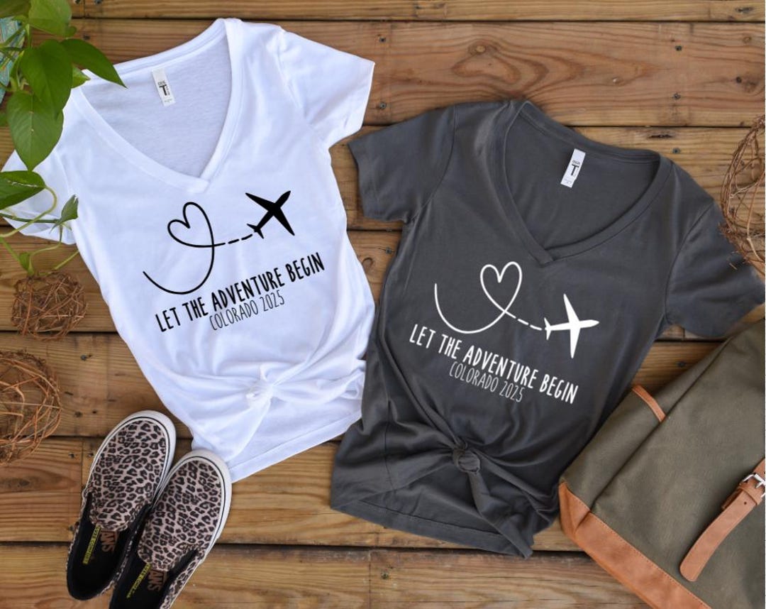 Personalized Let the Adventure Begin V-neck Destination Wedding T-shirt ...
