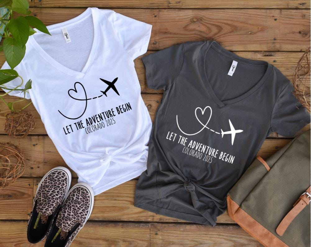Personalized Let the Adventure Begin V-neck Destination Wedding T-shirt ...
