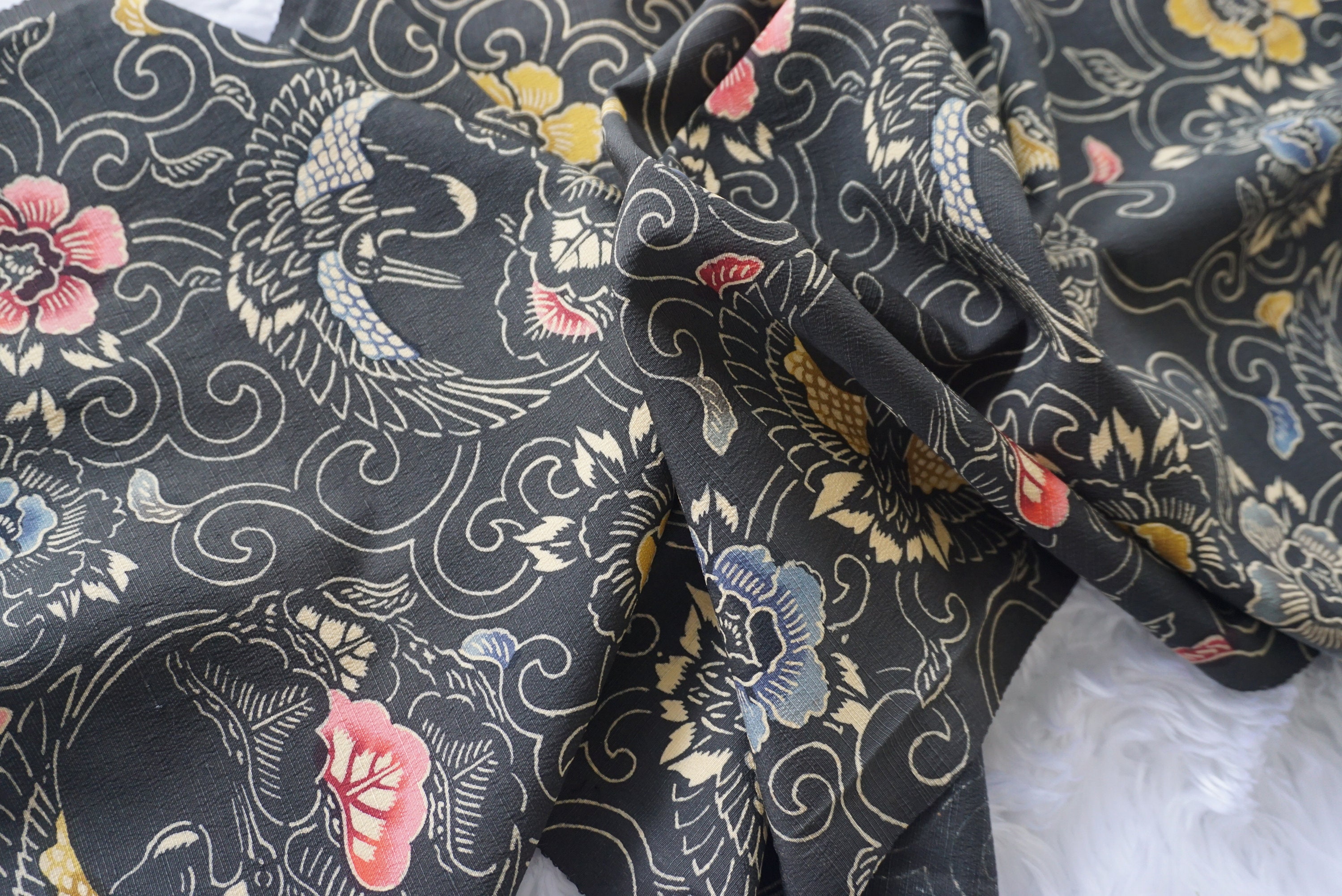 Vintage Kimono Fabric Silk Black Art Color 106cm 41.5 | Etsy