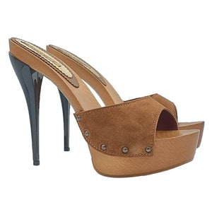 Elegant Clogs With Brown Suede Band and 14 Cm Stiletto Heel - From 35 ...