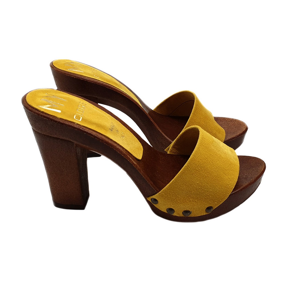 Clogs With Yellow Upper N Suede Heel 10 -MY810 CAM GIALLO - Etsy