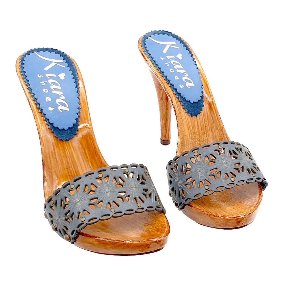 Clogs With Upper in Blue Lasered Leather and Heel 12 - Made in Italy ...
