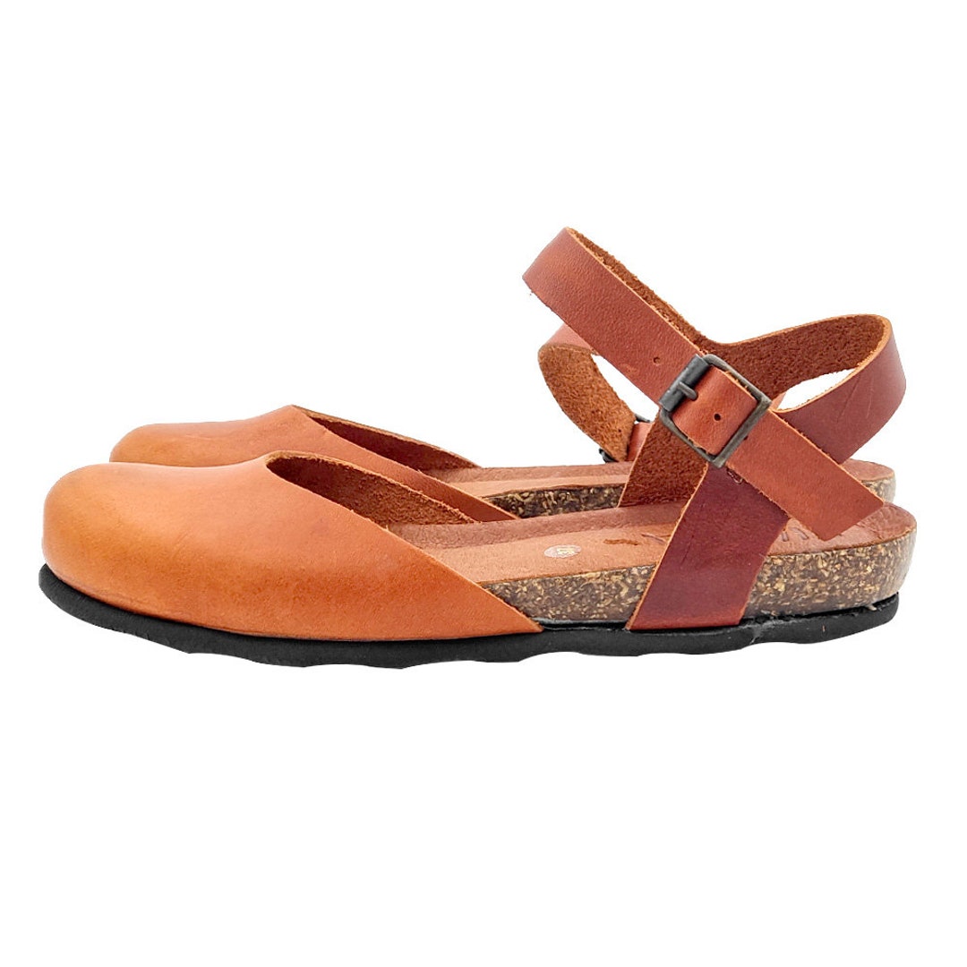 Low Brown Sabot Sandals in Leather With Adjustable Strap and Heel 2 ...