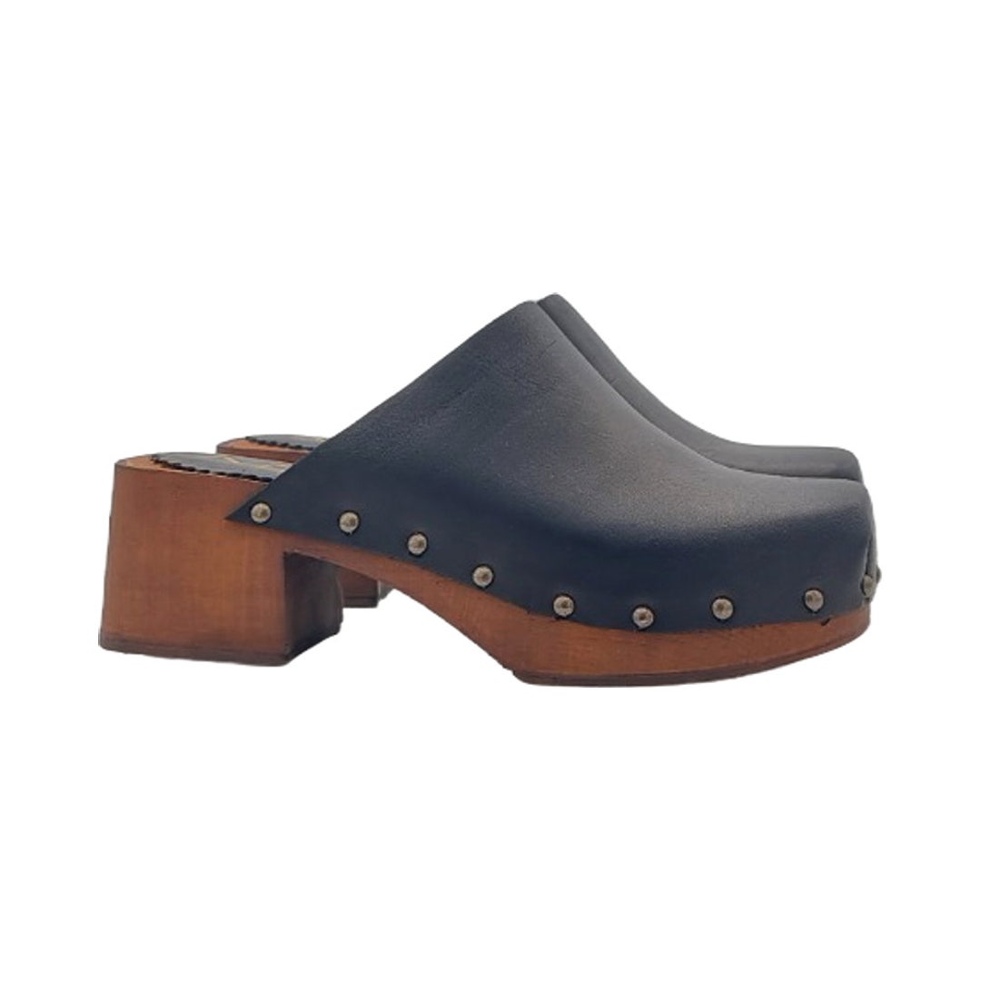 Classic Dutch Clogs - Black Leather Upper - Made in Italy - MY307 NERO ...