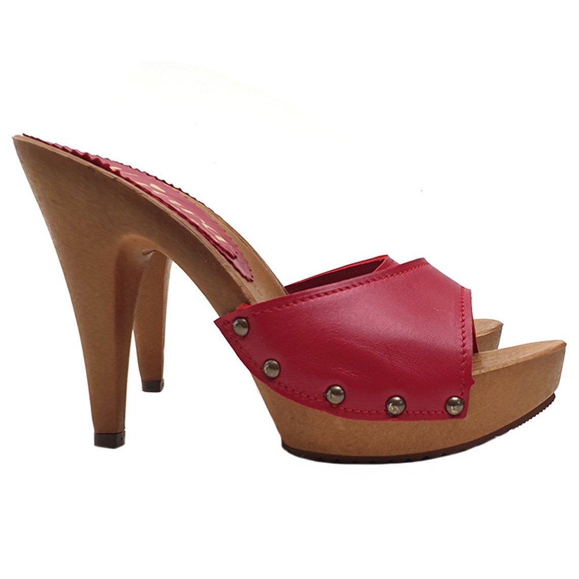 Red Clogs With Leather Upper Heel 11 k213001p ROSSO | Etsy