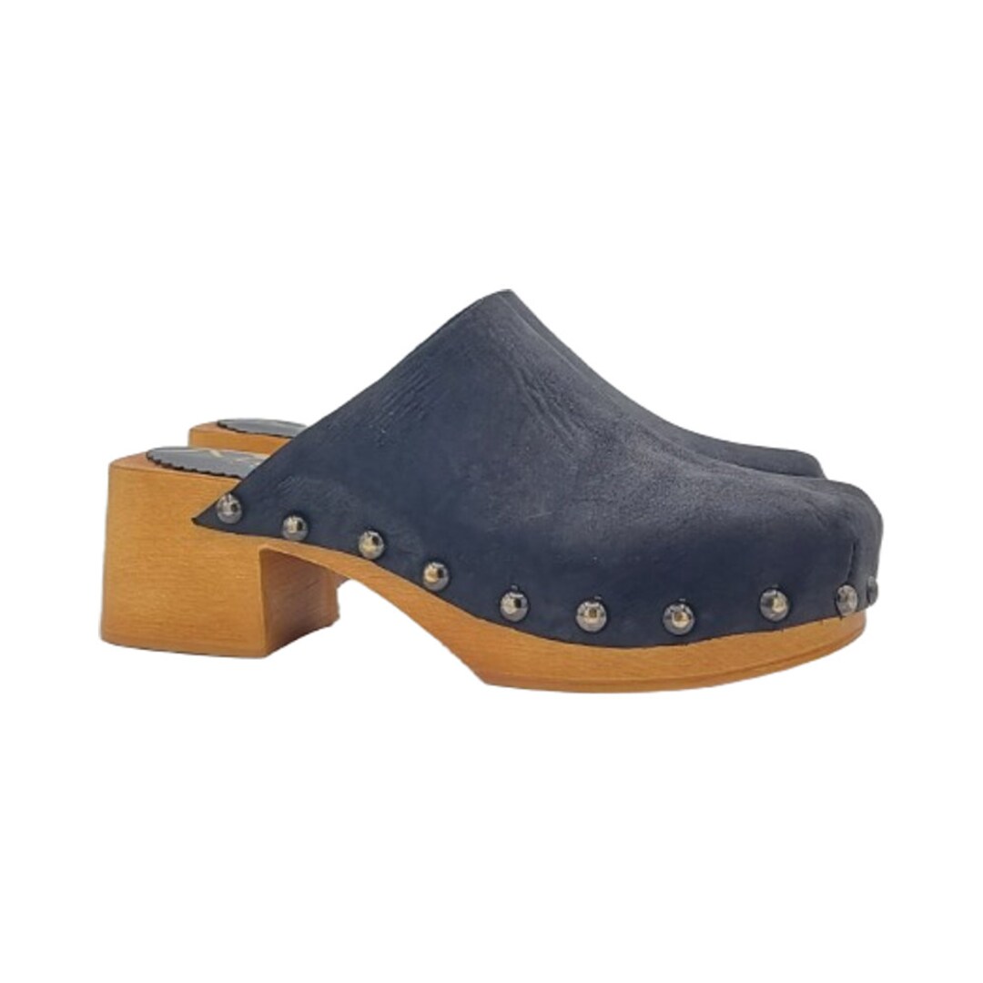 Dutch Clogs Black Upper in Genuine Leather With Low Heel - MY299 NERO ...