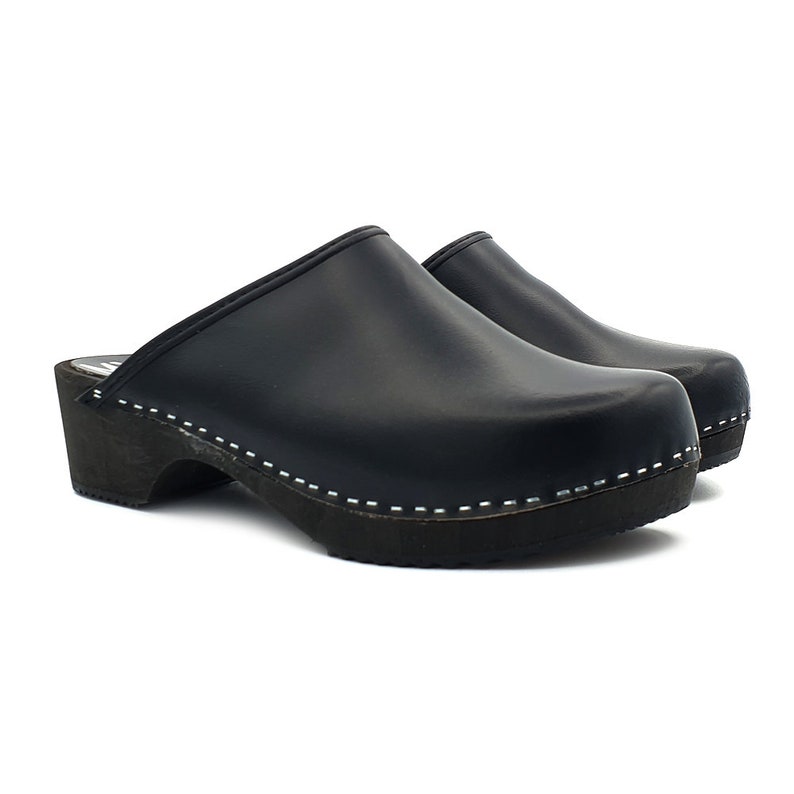 Classic Real Wood Clogs Black Leather Upper Made in Italy - Etsy
