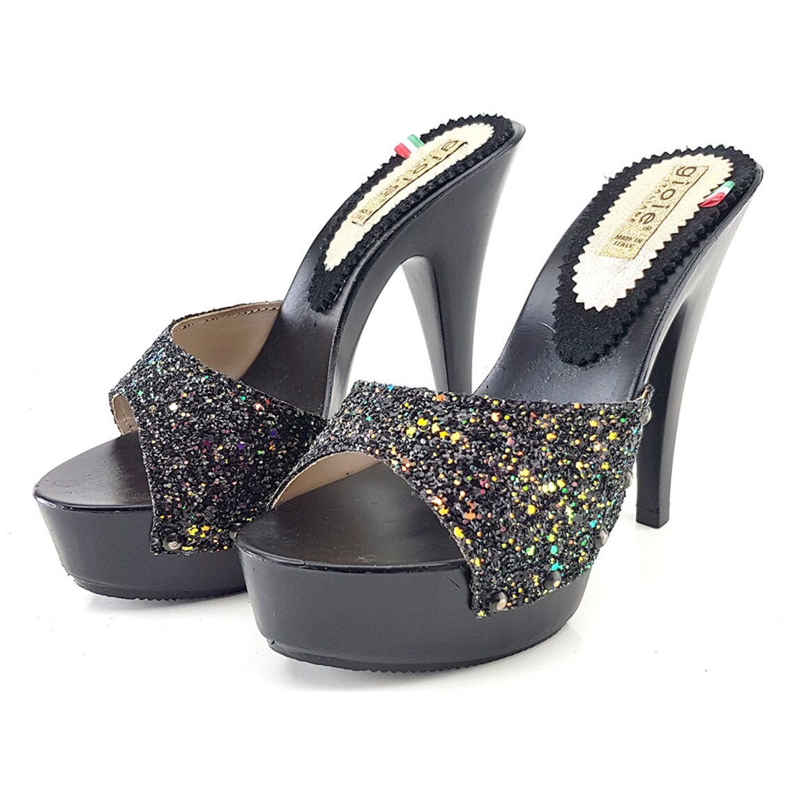 Black Clogs With Sequin Heel 13 95501 NERO - Etsy