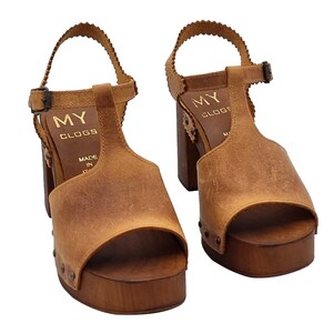 Brown Leather Clogs With 8 Cm Heel - Made in Italy - MY263 MARRONE - Etsy