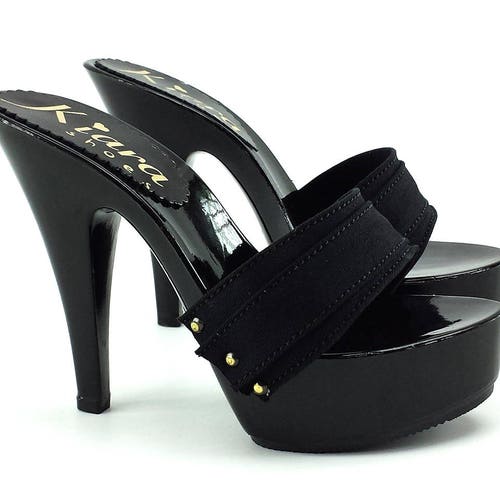 Kiara Shoes Black Clogs With Leather Upper Heel 9 K6508 NERO | Etsy