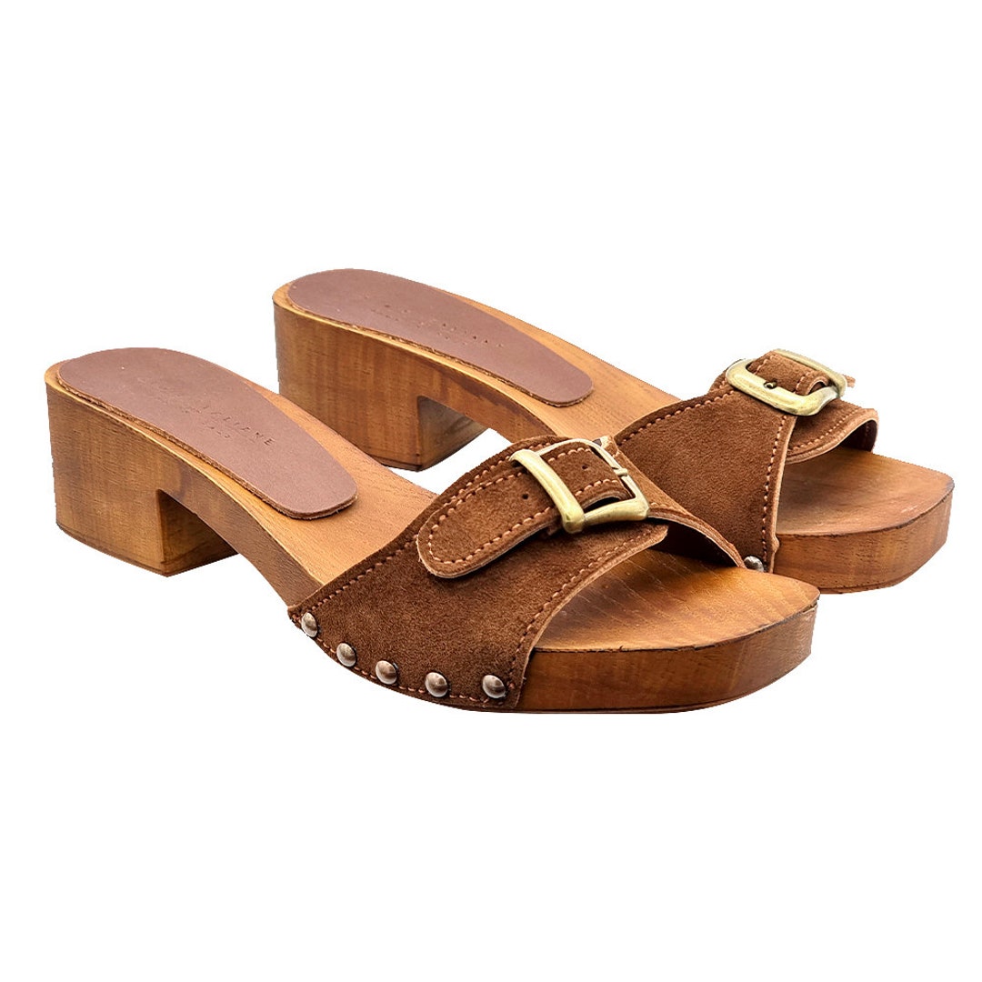Clogs With Brown Suede Band and Buckle Made in Italy - Etsy