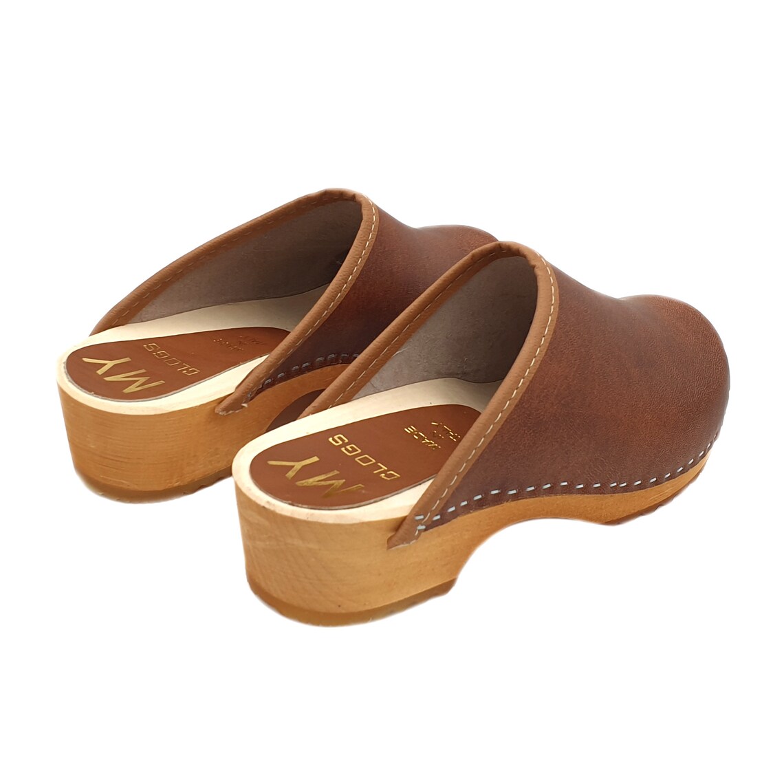 Classic Real Wood Clogs - Leather Upper - Made in Italy - MY64 MARRONE ...