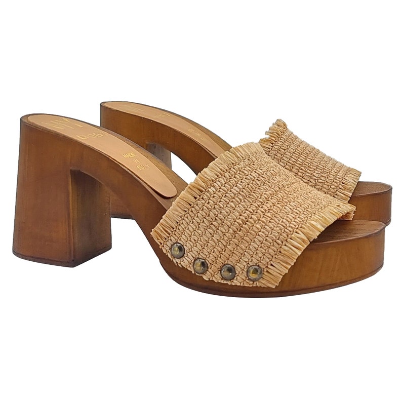 Women's High Heel Clogs With Crossed Fabric Bands | Open Toe - MY035 ...