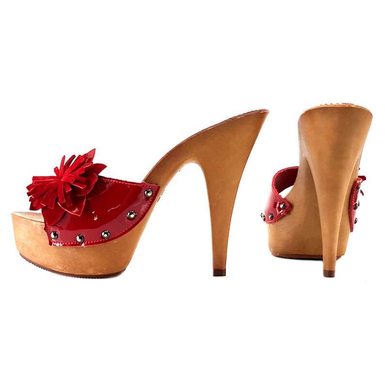 Red Patent Leather Clogs With Flower -K93213 VERN ROSSO - Etsy