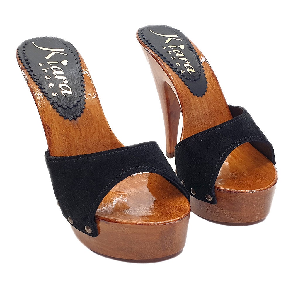 Italian Clogs in Black Suede Heel 13 CM K9001 CAM NERO - Etsy