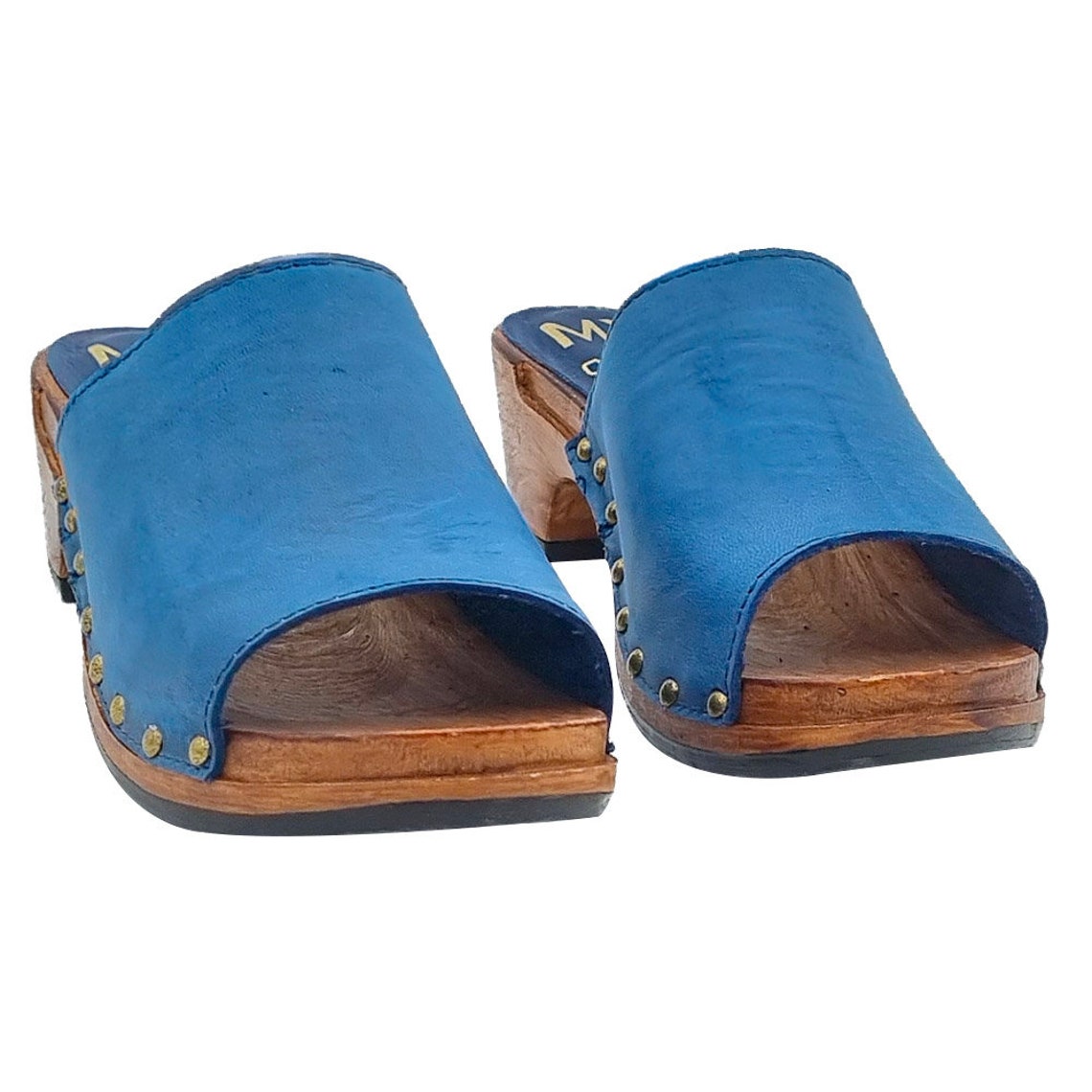 Low Turquoise Clogs With Wide Leather Band Made in Italy | Etsy