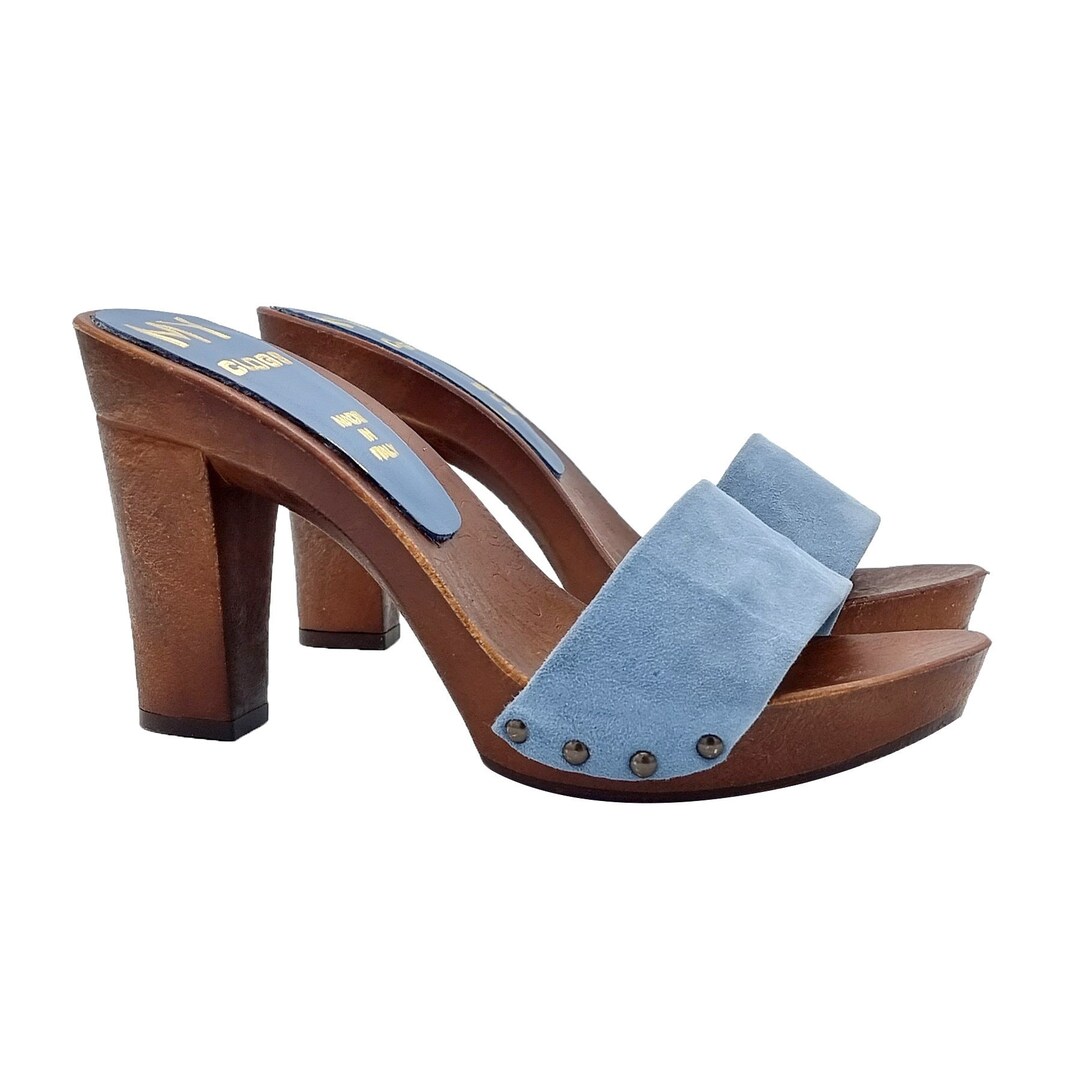 Clogs With Band in Blue Suede With Heel 10 - Made in Italy - MY810 CAM ...