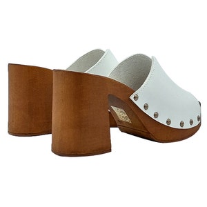 Clogs in White Leather With 8.5 Cm Wide Heel - Made in Italy - MY256 ...