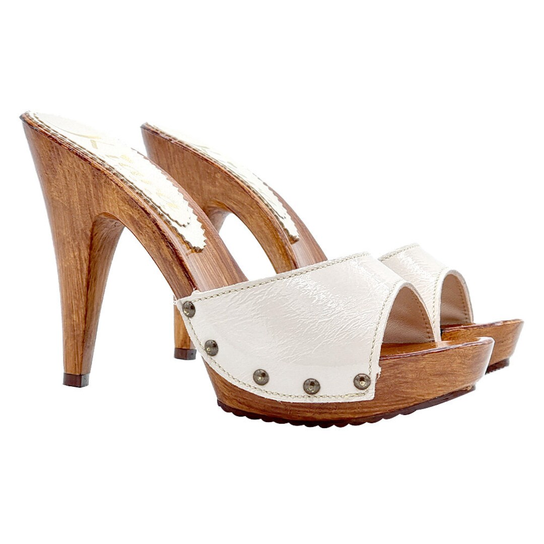 Clogs With Beige Leather Band and Heel 11 - Made in Italy - K21001 ...