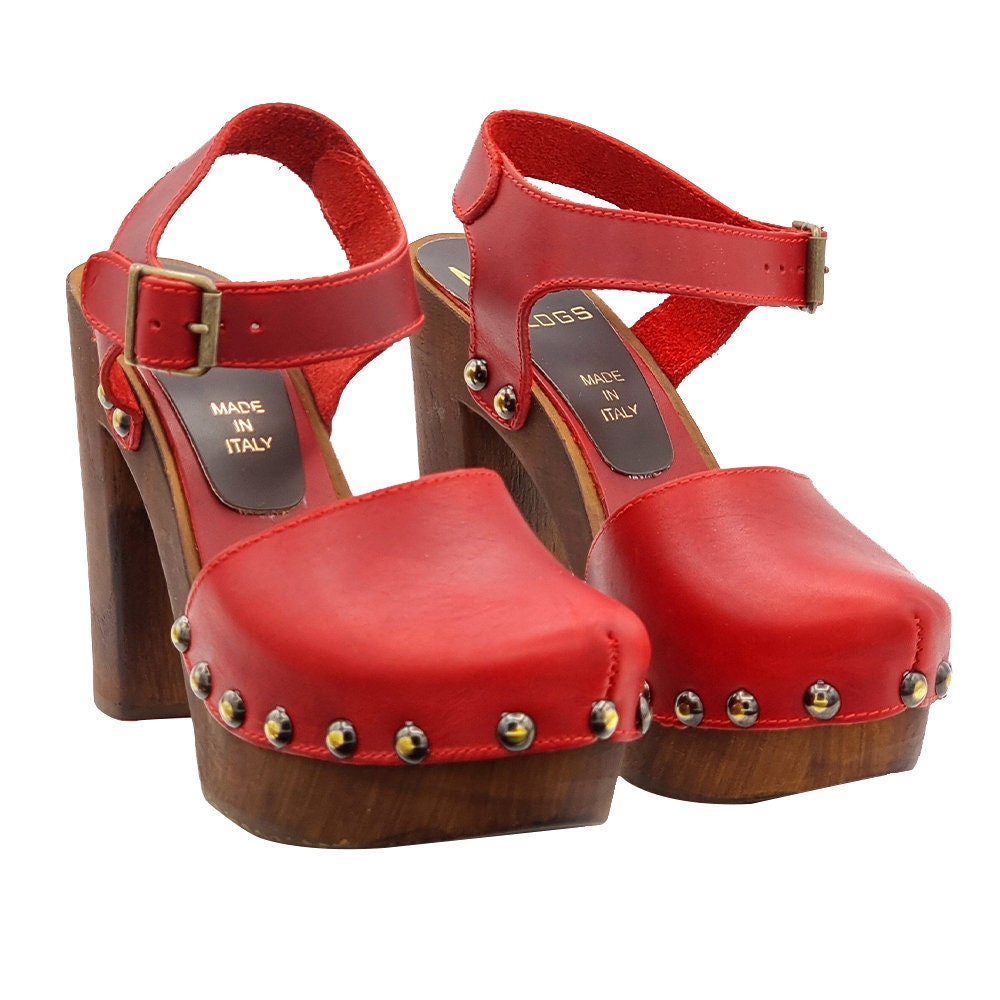 Red Swedish Clogs Closed With High Heel and Strap MY462 ROSSO - Etsy