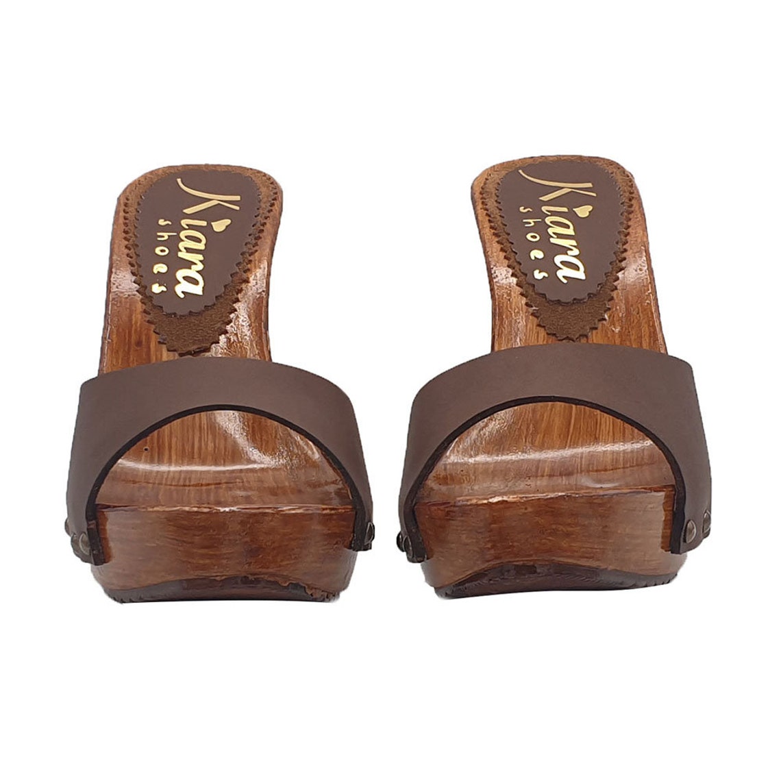 Sexy Brown Leather Clogs K21001 MARRONE - Etsy