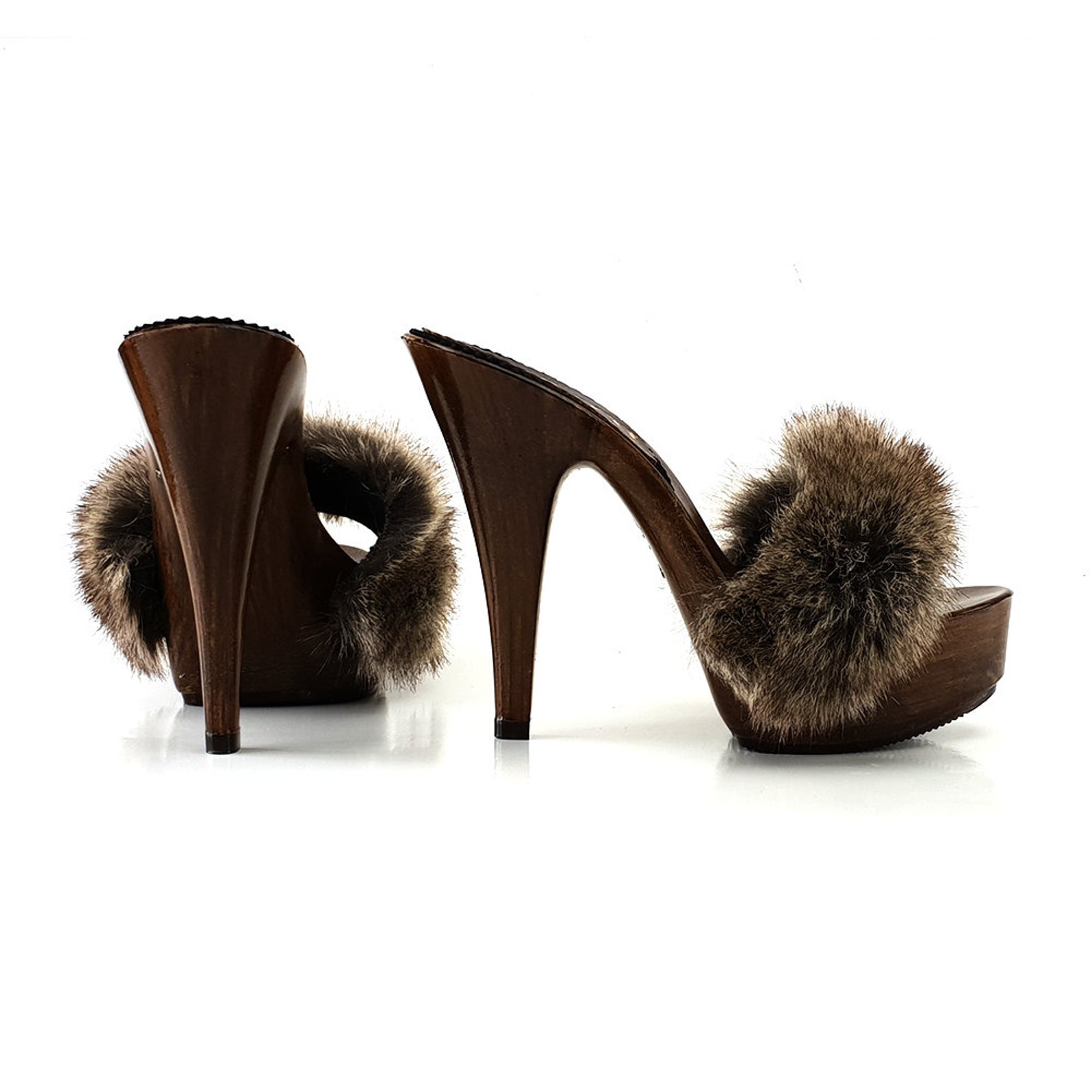 Clogs With Synthetic Fur And Heel 13 K9240 Vis Etsy