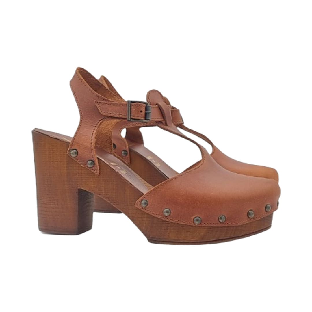 Swedish Clogs in Leather With Strap and Heel 9 - Made in Italy - MY279 ...